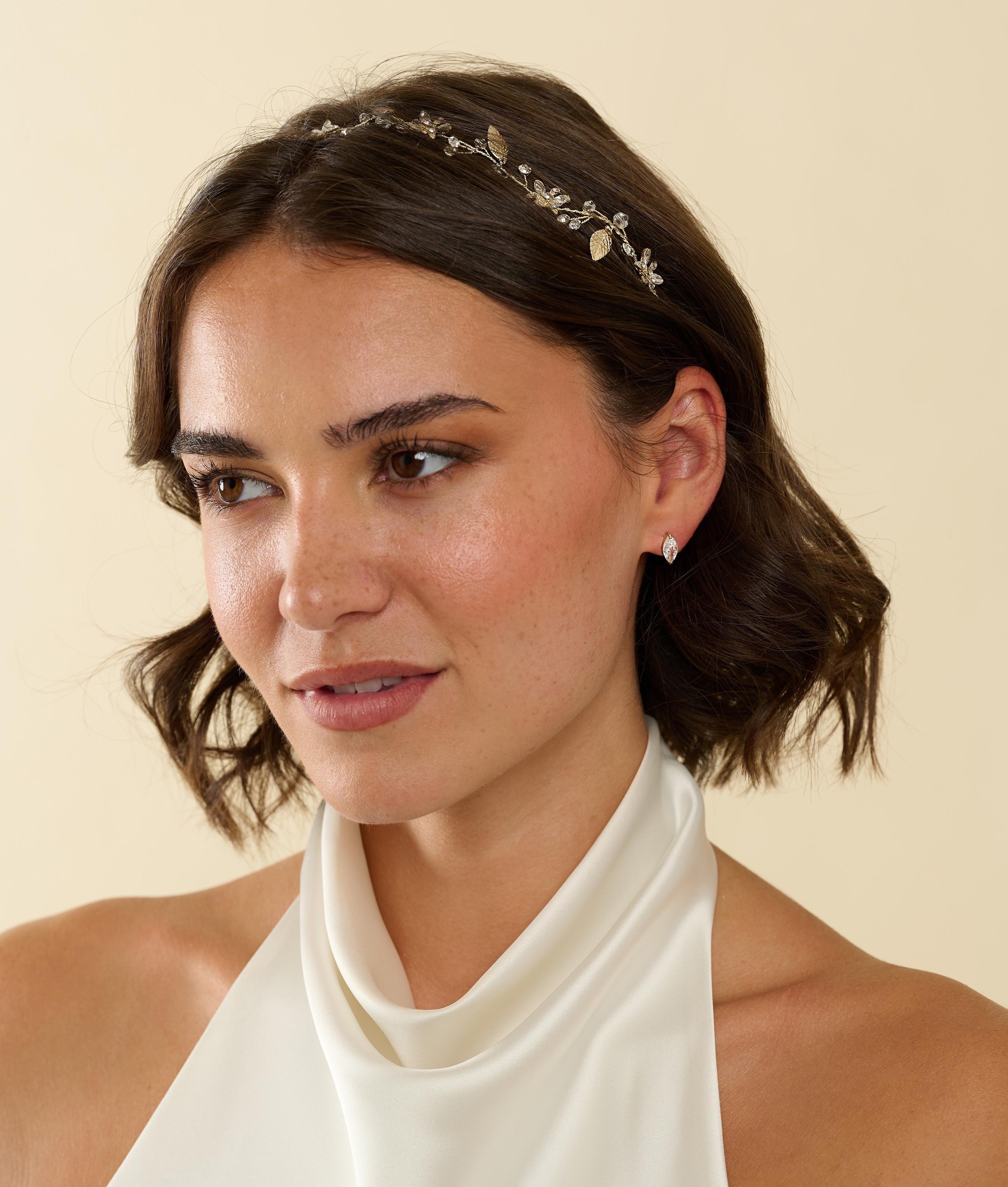 Crystal Gold Bridal Hair Vine | Dainty Crystal Floral Wedding Hairpiece ...