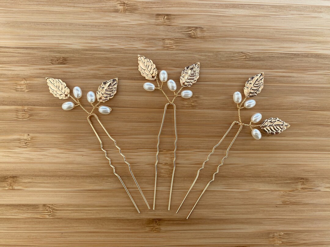 HELENA | Dainty Bridal Hair Pins | Leaf Bridal Hair Pins | Gold ...