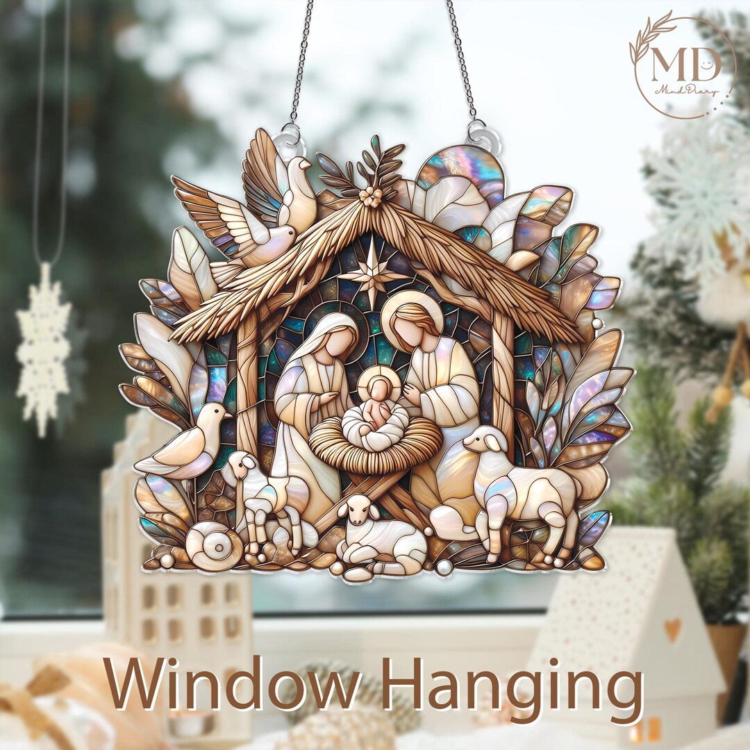 Nativity Scene Catholic Acrylic Window Hanging, Christmas Religious ...
