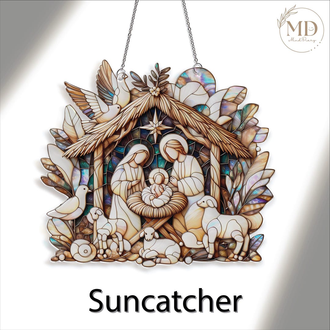 Nativity Scene Decor Suncatcher Acrylic Window Hanging Christmas ...