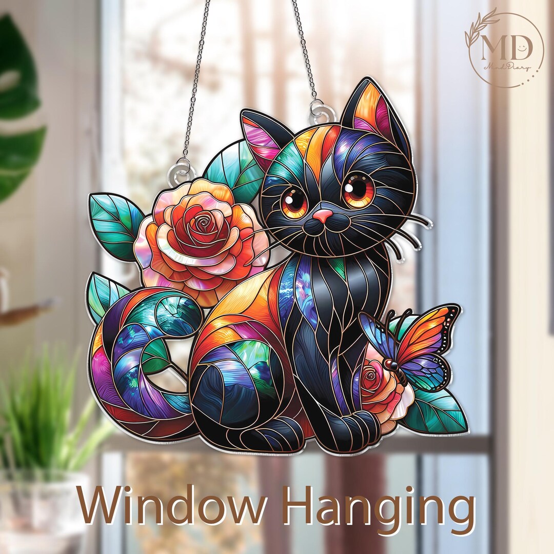 Custom Cute Black Cat Acrylic Window Hanging, Cat Lover Gift, Cat Mom ...