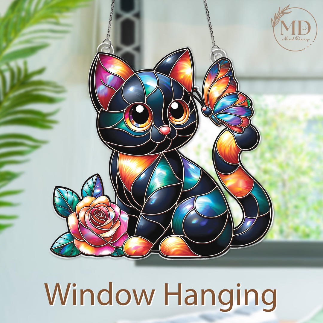 Custom Cute Black Cat Acrylic Window Hanging, Cat Memorial Gift, Cat ...