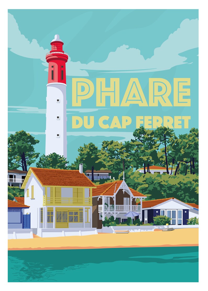 Affiche du bassin d'Arcachon Le Phare du Cap Ferret | Etsy