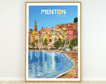Affiche Menton, poster ville de france, poster Menton, affiche ville de ...