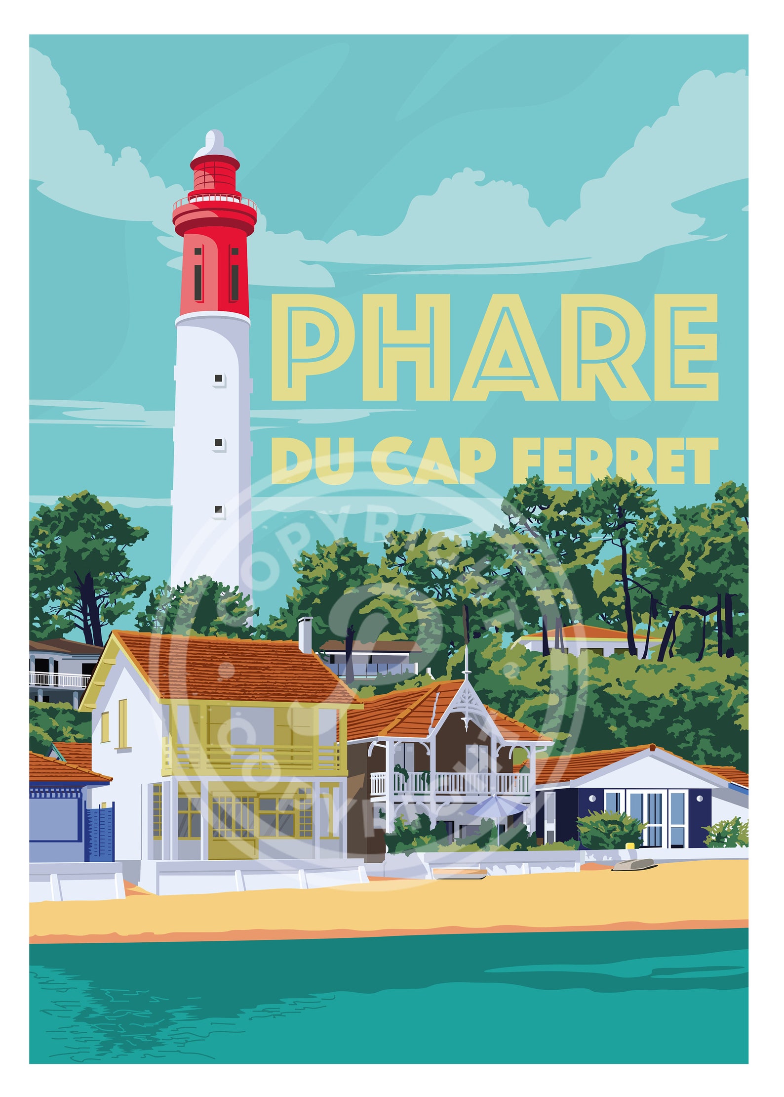 Affiche du bassin d'Arcachon Le Phare du Cap Ferret | Etsy