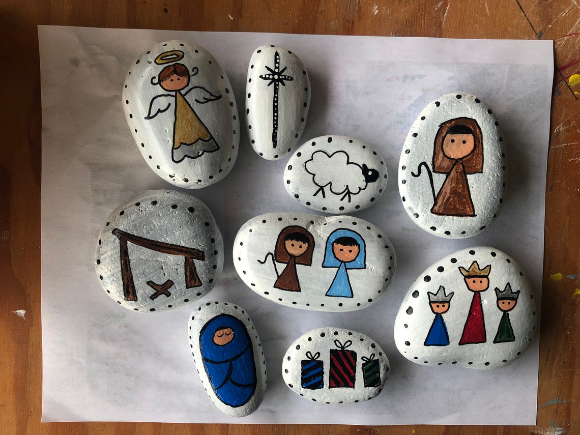 Nativity Scene Painted Rocks Set, Manger Scene, Christmas Painted Rock ...