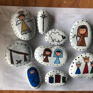 Nativity Scene Painted Rocks Set, Manger Scene, Christmas Painted Rock ...