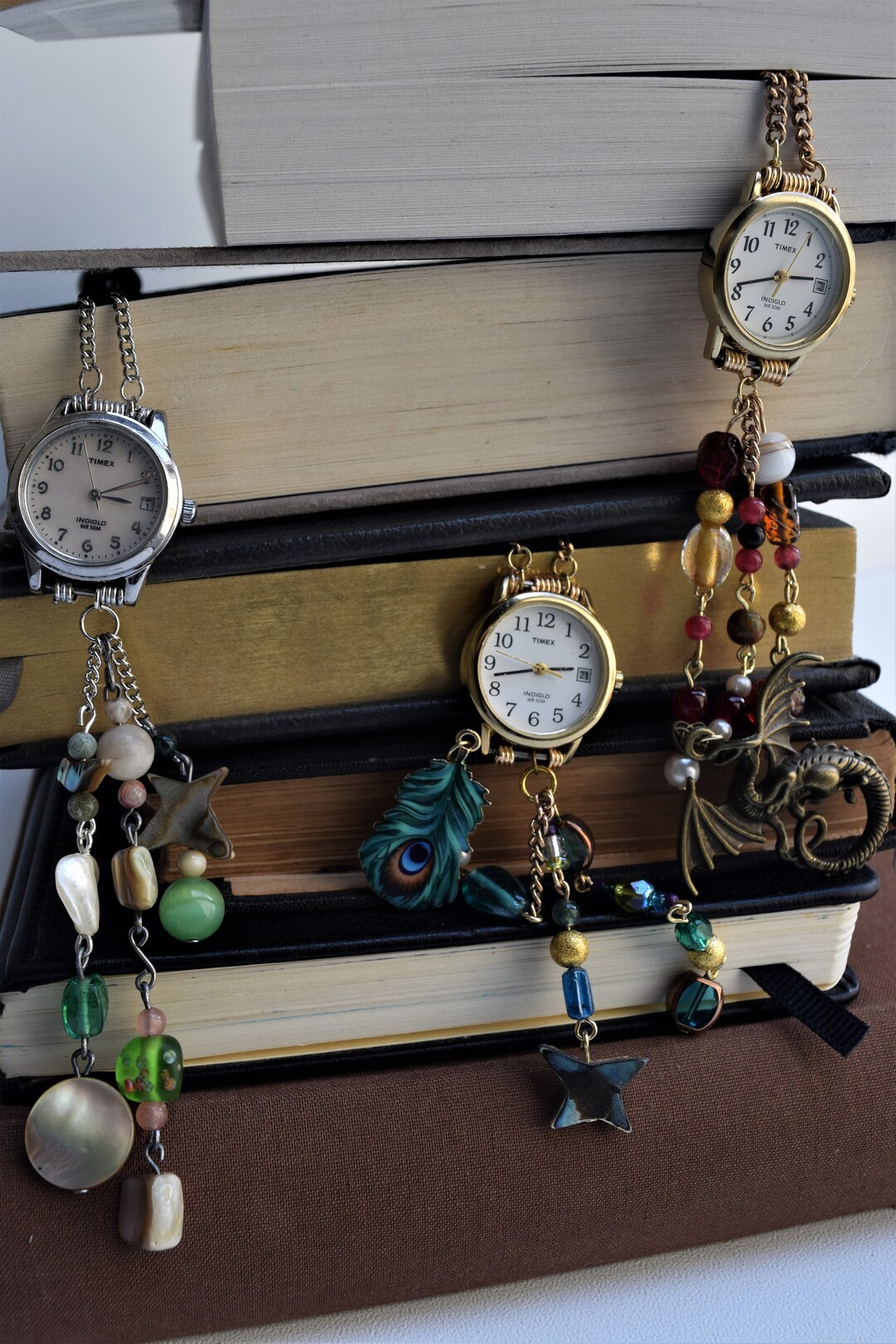 Opera Length Watch Necklace, Beaded Clock Jewelry, Repurposed Watch ...