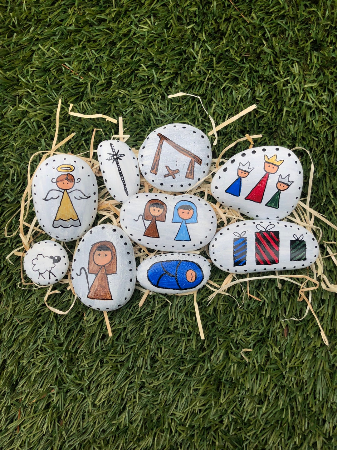 Nativity Scene Painted Rocks Set, Manger Scene, Christmas Painted Rock ...