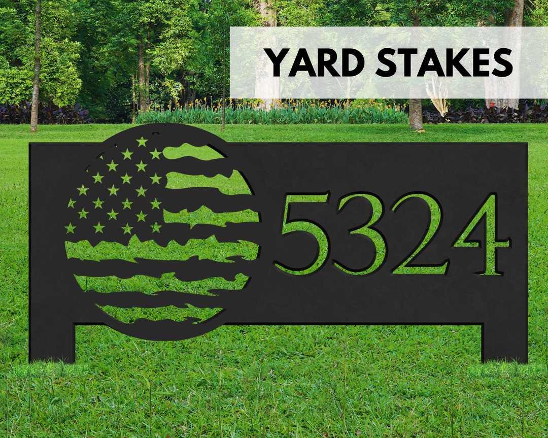 American Flag Address Sign Heavy Duty Steel Hanging, Stakes, or Mounted ...