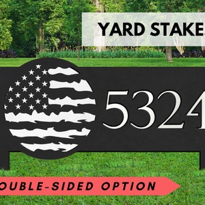 American Flag Address Sign Heavy Duty Steel Hanging, Stakes, or Mounted ...