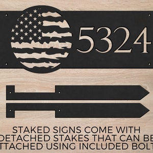American Flag Address Sign Heavy Duty Steel Hanging, Stakes, or Mounted ...