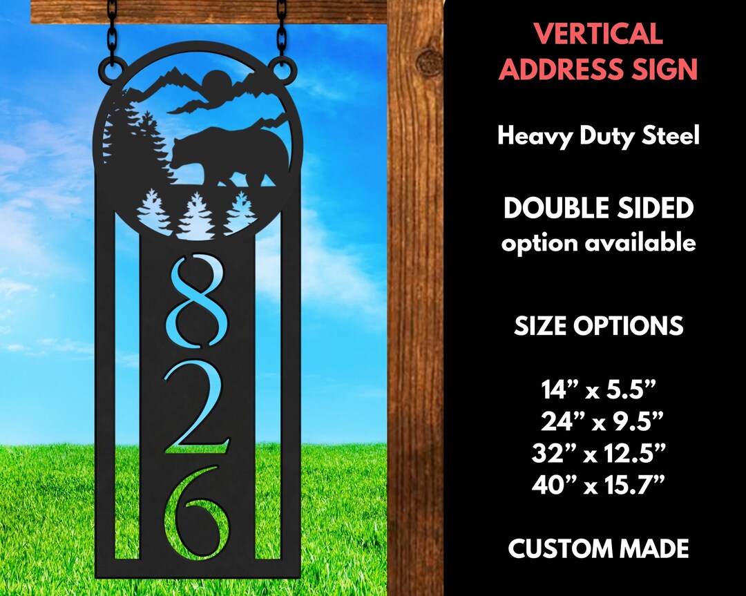 Bear Address Sign 24 Inches Vertical Custom Steel - Etsy