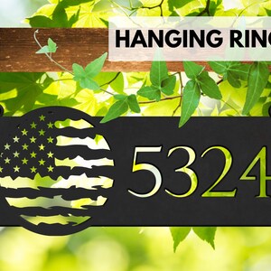 American Flag Address Sign Heavy Duty Steel Hanging, Stakes, or Mounted ...