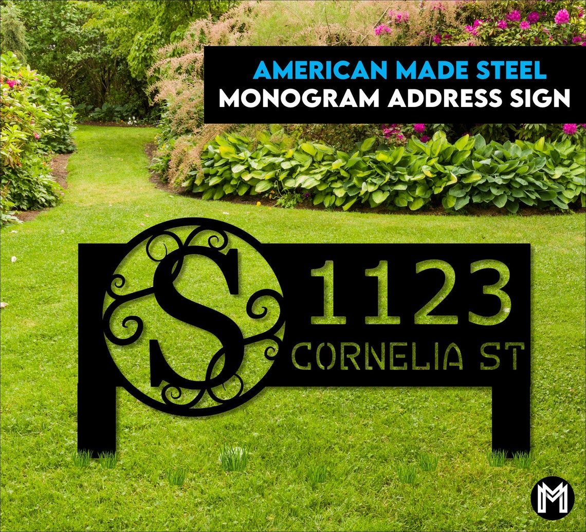 Hanging Address Sign Metal Monogram Address Sign For Yard Etsy