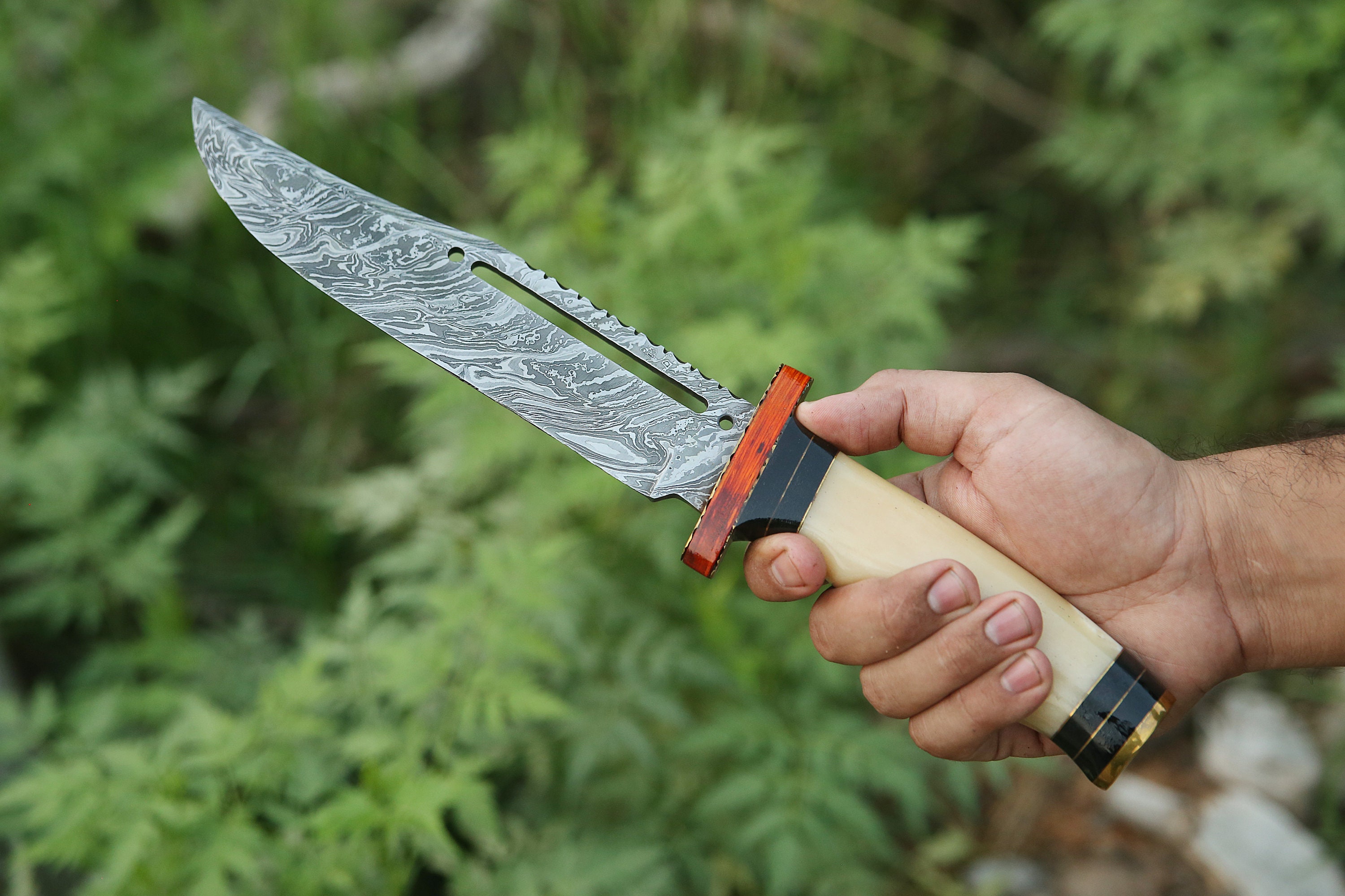 Handmade Damascus Rambo Knife With Bone Handle Survival Knife - Etsy