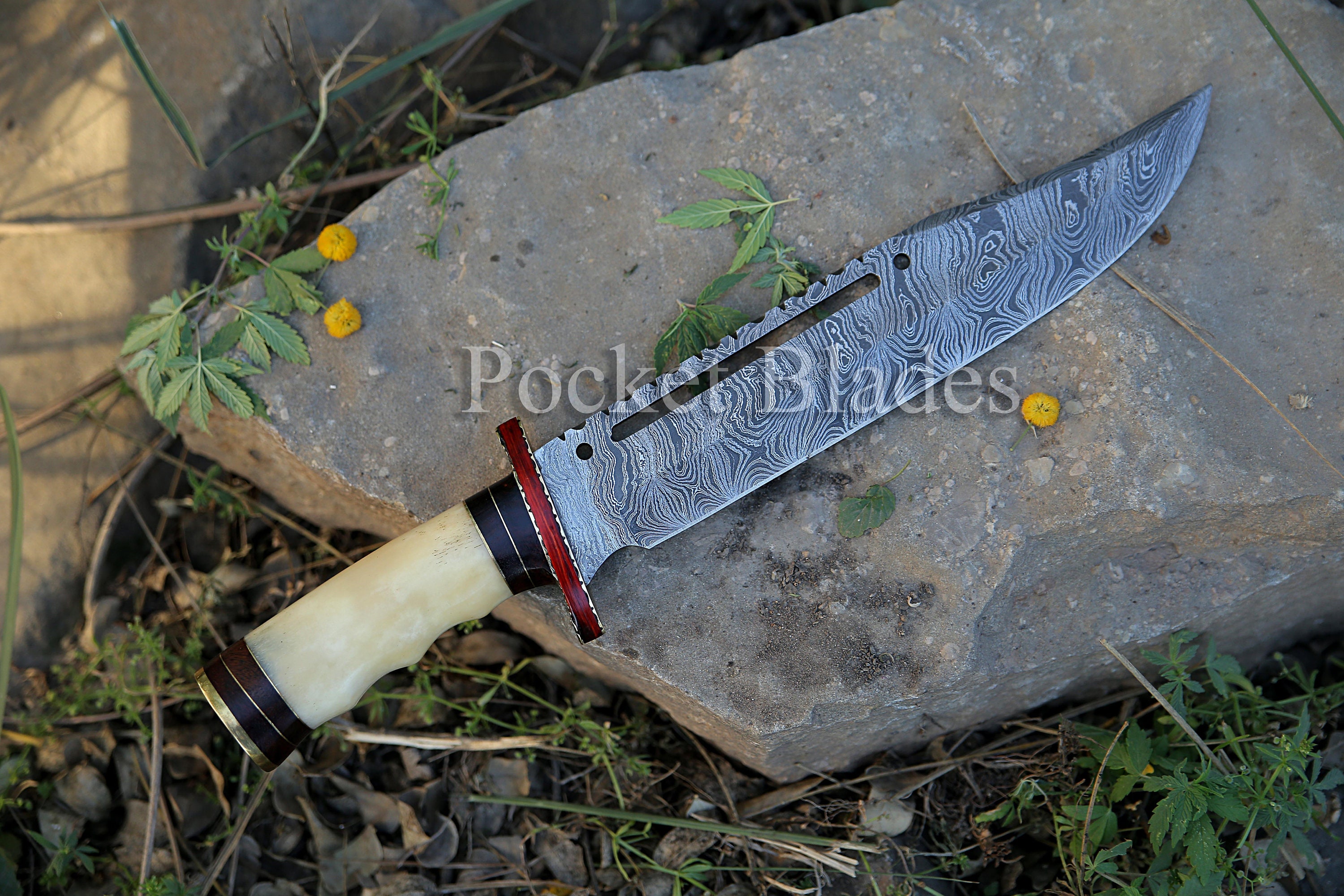 Handmade Damascus Rambo Knife With Bone Handle Survival Knife - Etsy