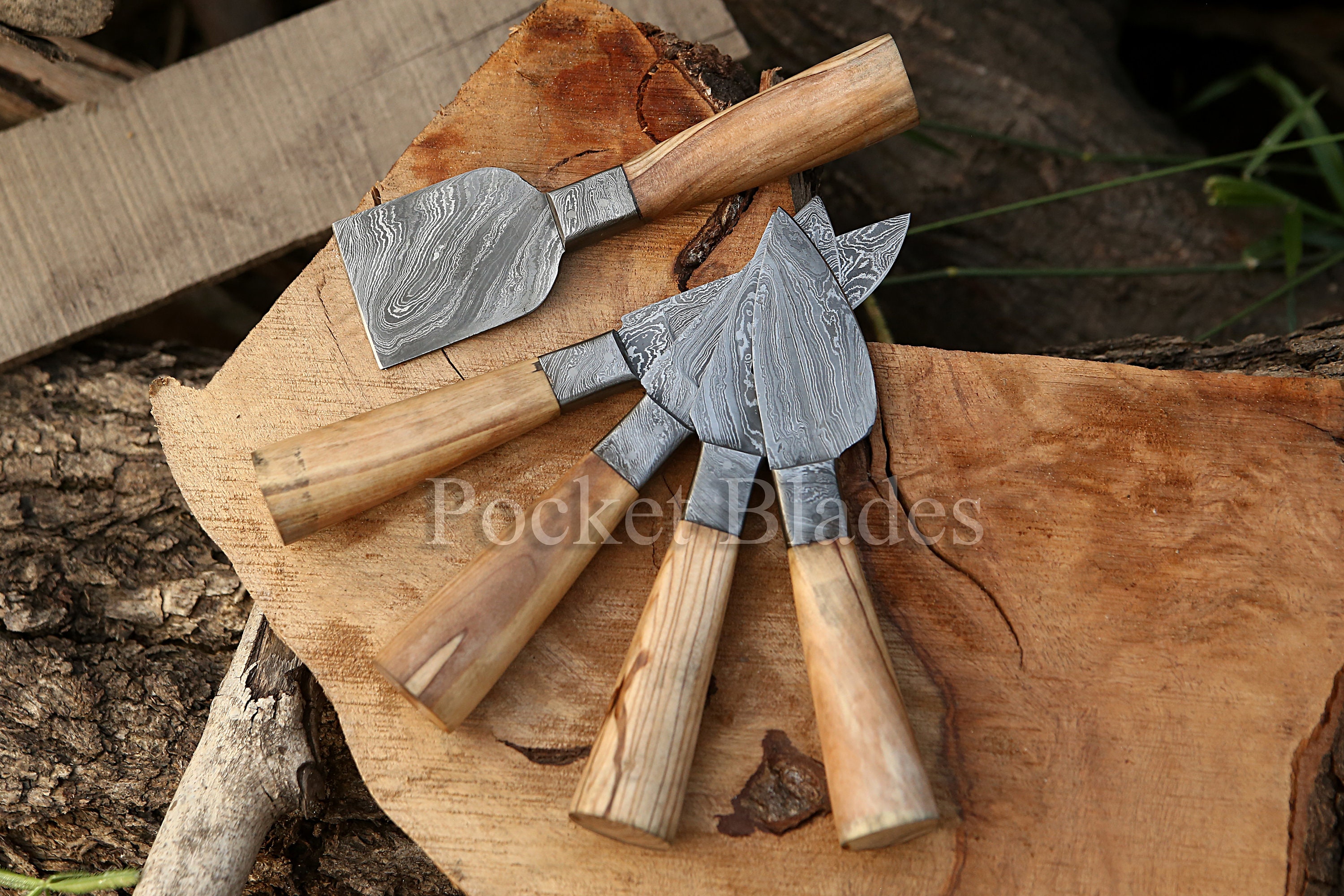 Handmade Damascus Cheese Knife Set of 5 Pcs with Olive Wood | Etsy