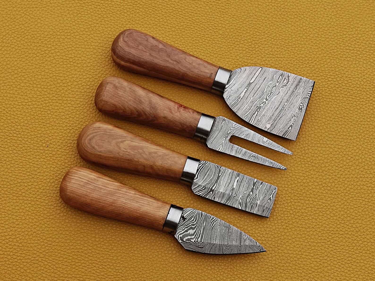 Handmade Damascus Cheese Knife Set of 4 Pcs With Olive Wood Handle ...