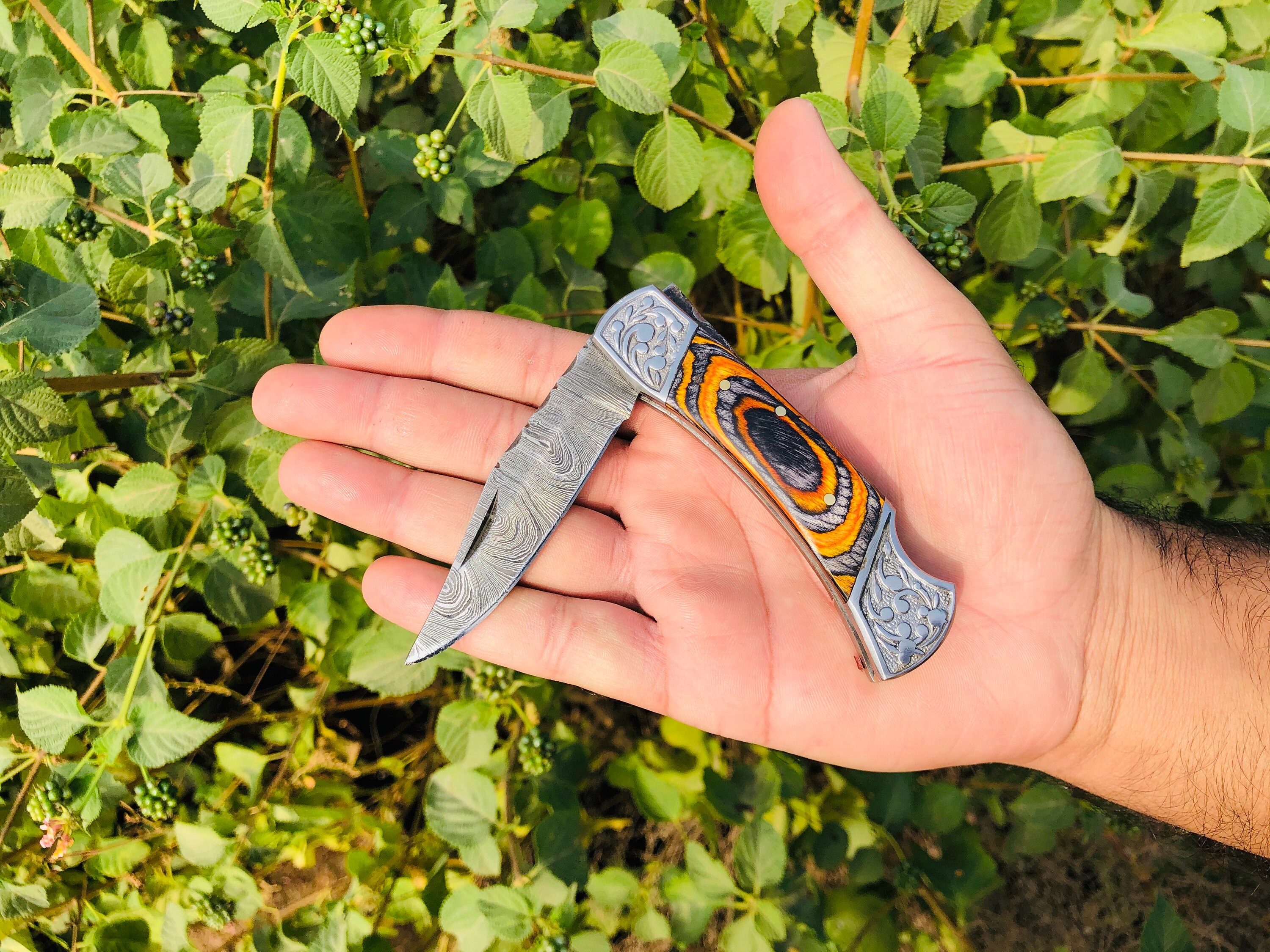Damascus Folding Knife Handmade Damascus Steel Folding Knife | Etsy