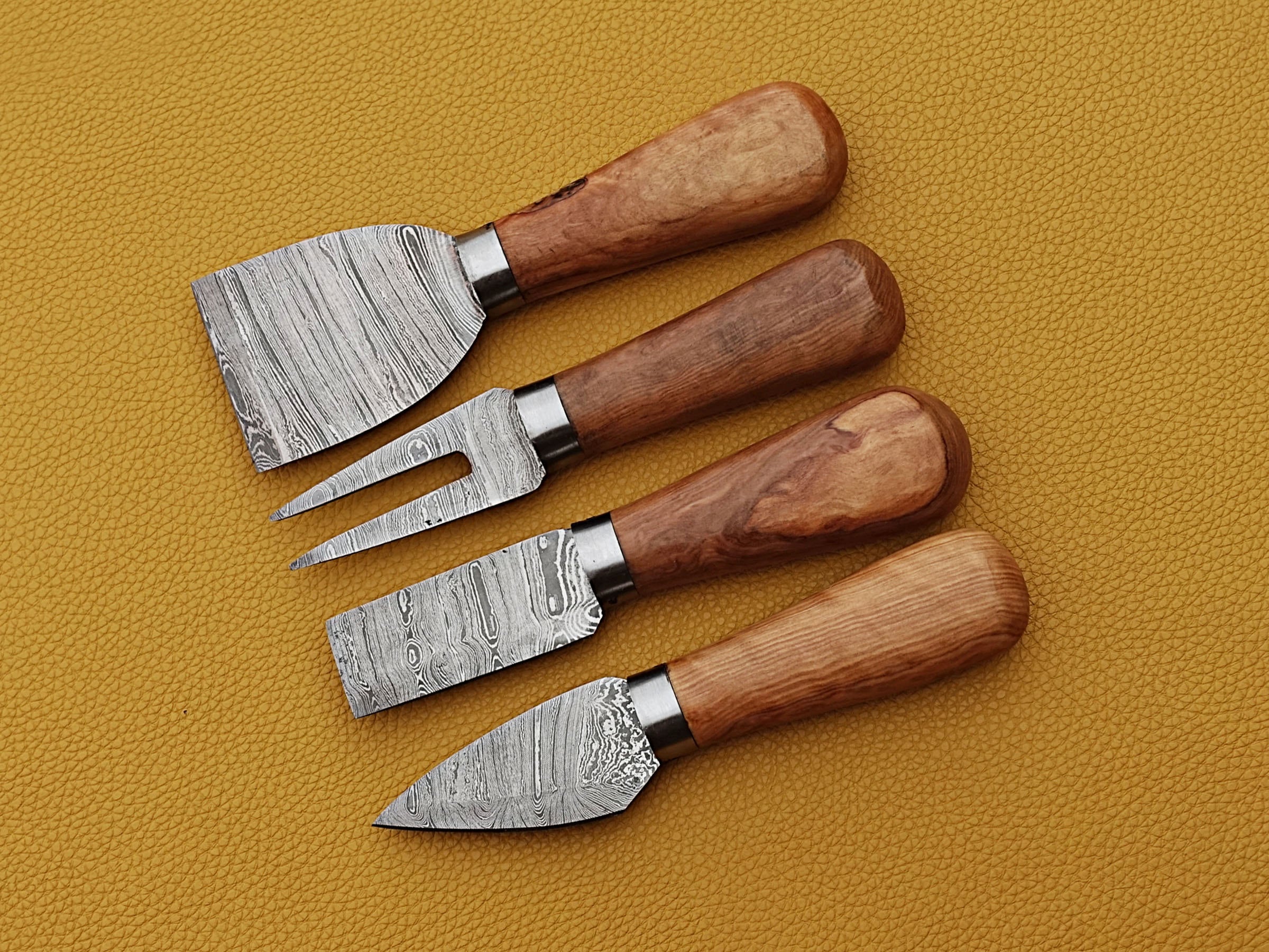 Handmade Damascus Cheese Knife Set of 4 Pcs With Olive Wood Handle ...
