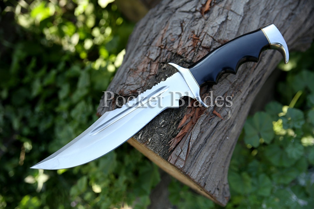 Handmadej2 Steel Hunting Bowie Knife With Black Horn Handle Survival ...