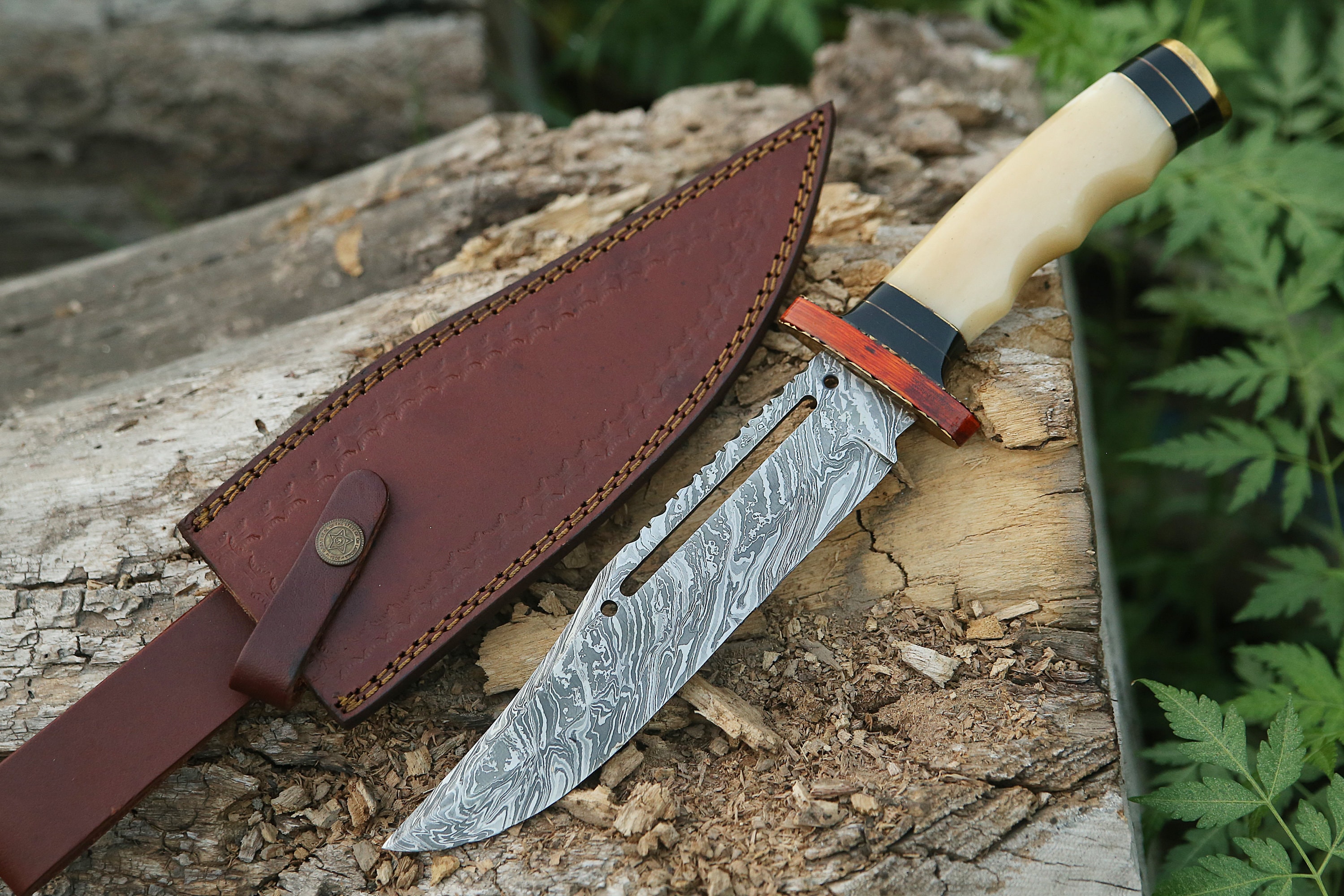 Handmade Damascus Rambo Knife With Bone Handle Survival Knife - Etsy