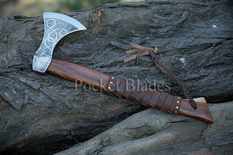 Handmade Viking Axe With Hand Forged Carbon Steel Rose Wood Handle Gift ...