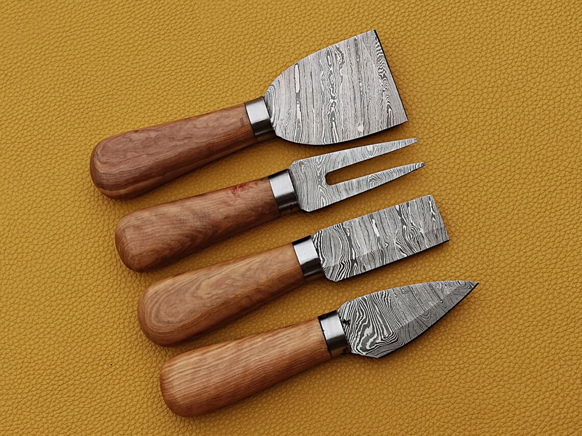 Handmade Damascus Cheese Knife Set of 4 Pcs With Olive Wood Handle ...