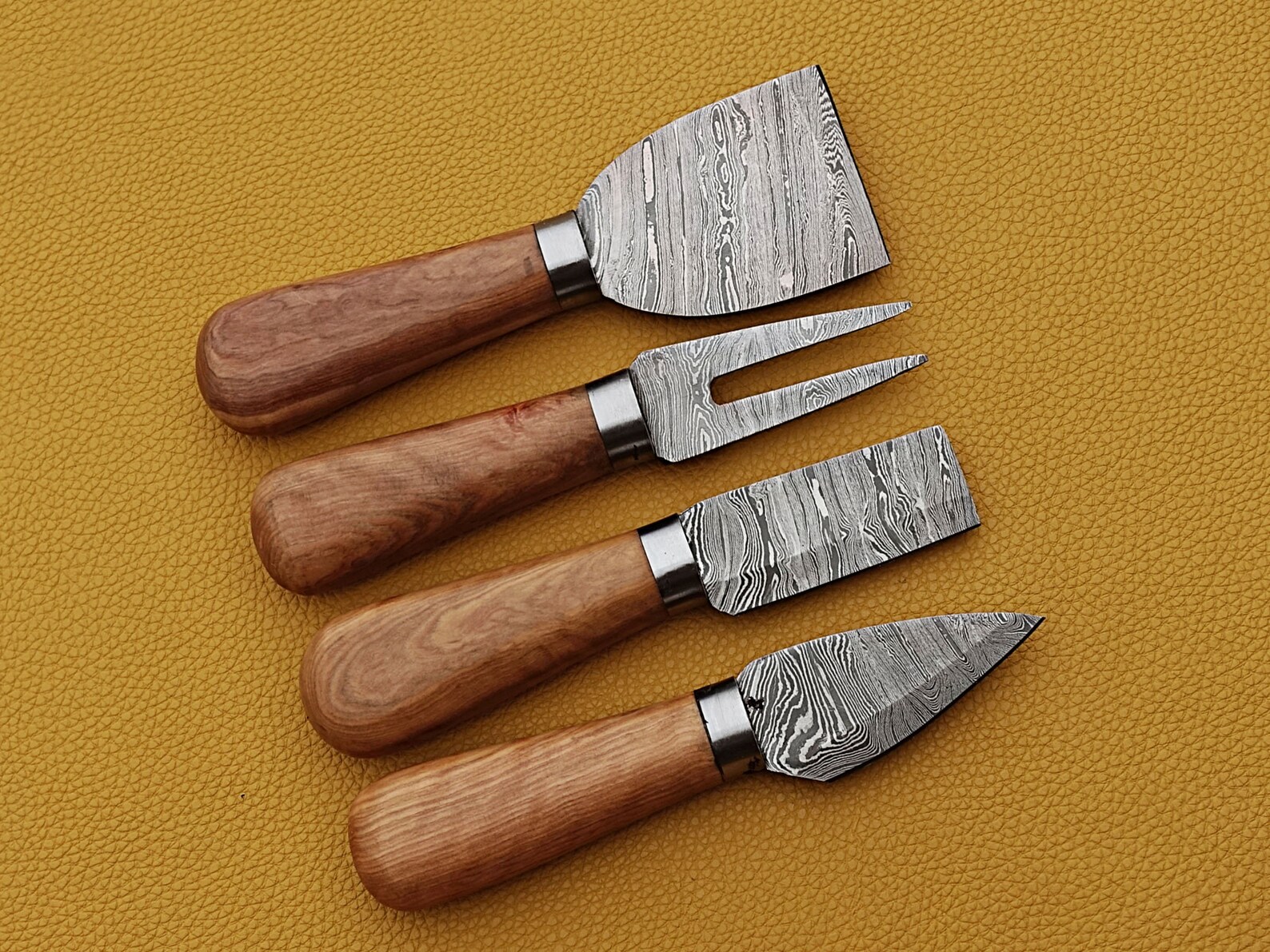 Handmade Damascus Cheese Knife Set of 4 Pcs With Olive Wood Handle ...
