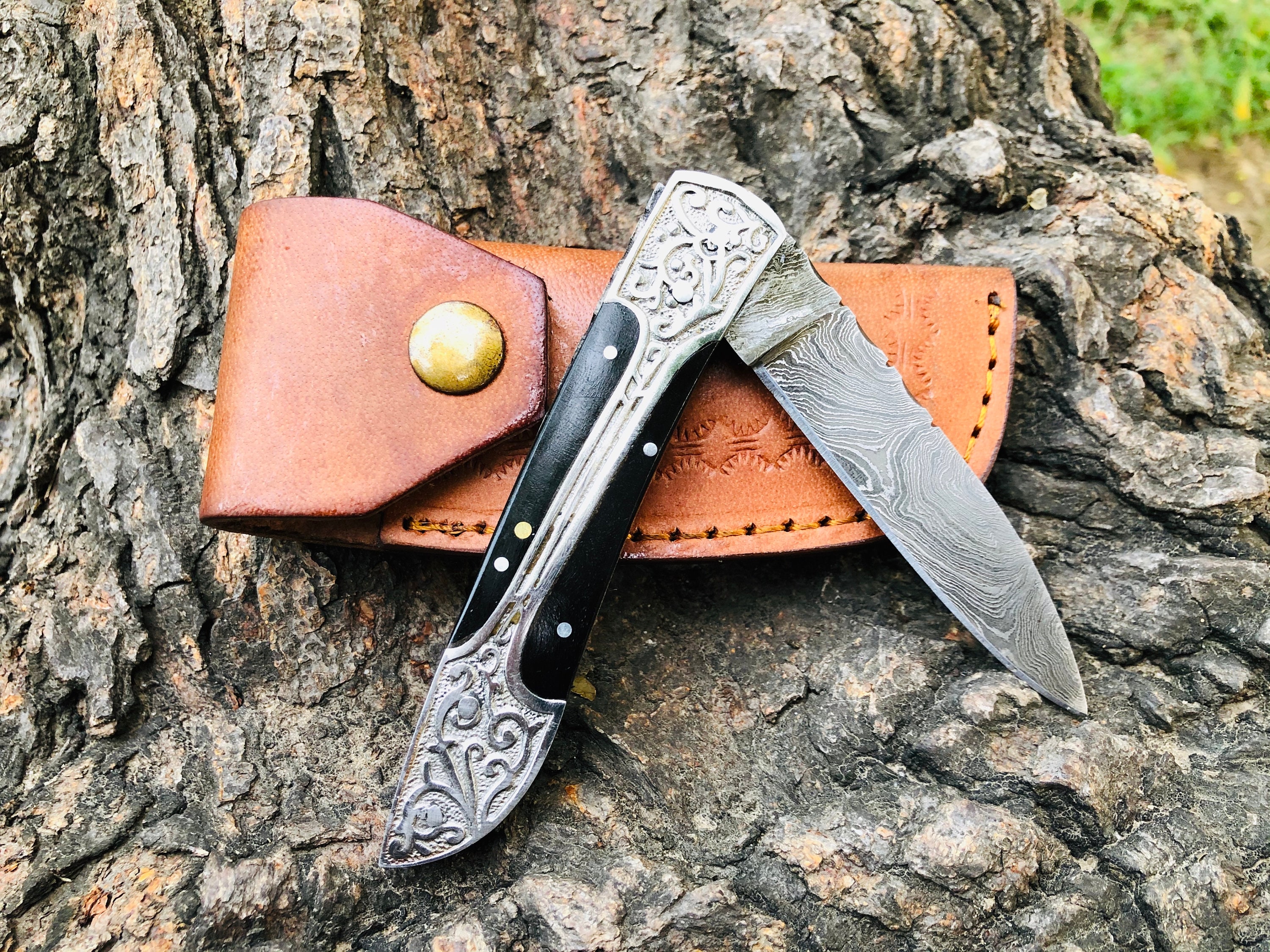 Damascus Folding Knife Handmade Damascus Steel Folding Knive - Etsy