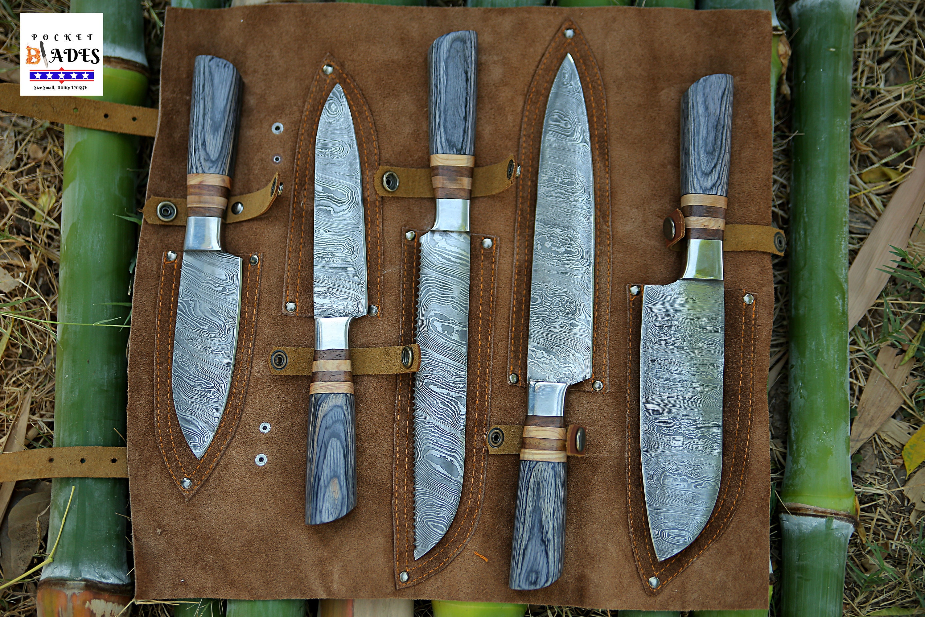 Handmade Damascus Chef's Knife Set of 5 BBQ Knife Kitchen | Etsy