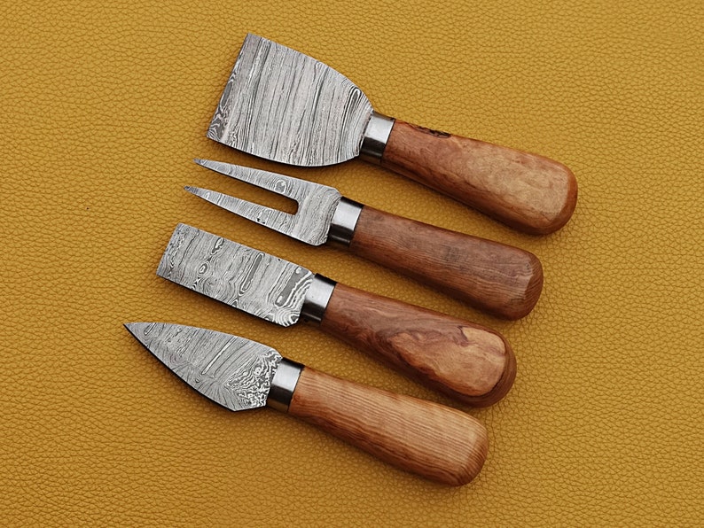Handmade Damascus Cheese Knife Set of 4 Pcs With Olive Wood Handle ...