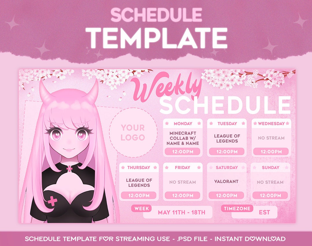 SAKURA Pink Stream Schedule Template • Twitch, Vtubers & Youtube ...