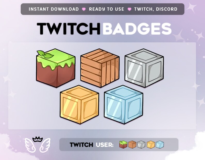 Minecraft Block Twitch Sub Badges for Twitch Discord & More - Etsy