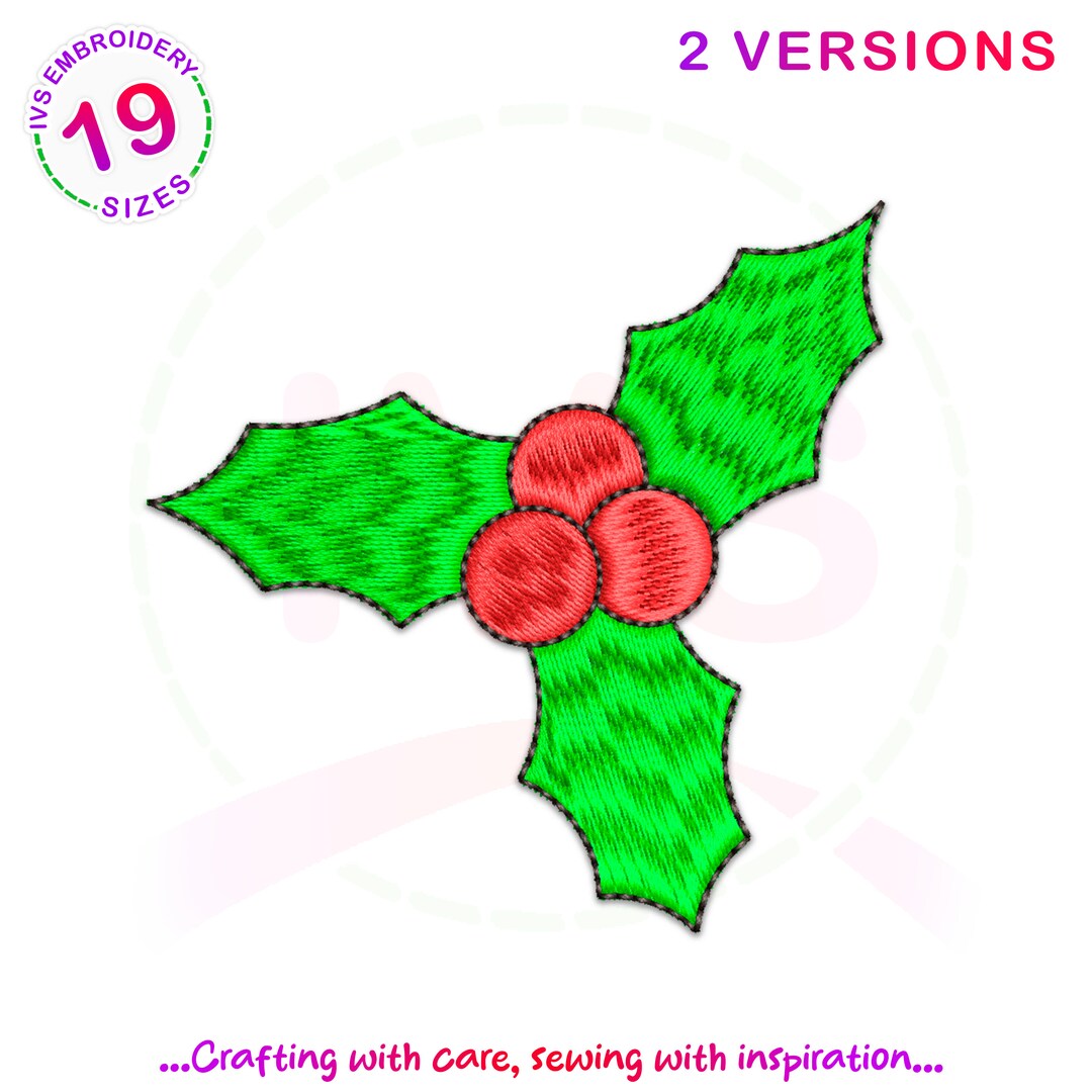 Holly Embroidery Design, Christmas Machine Embroidery, Holly Embroidery ...