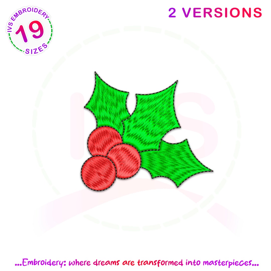 Holly Embroidery Design, Christmas Machine Embroidery, Holly Embroidery ...
