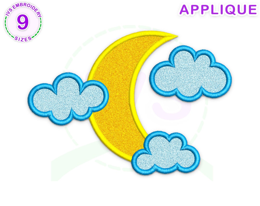 Moon With Clouds Applique Embroidery Design Moon Machine - Etsy