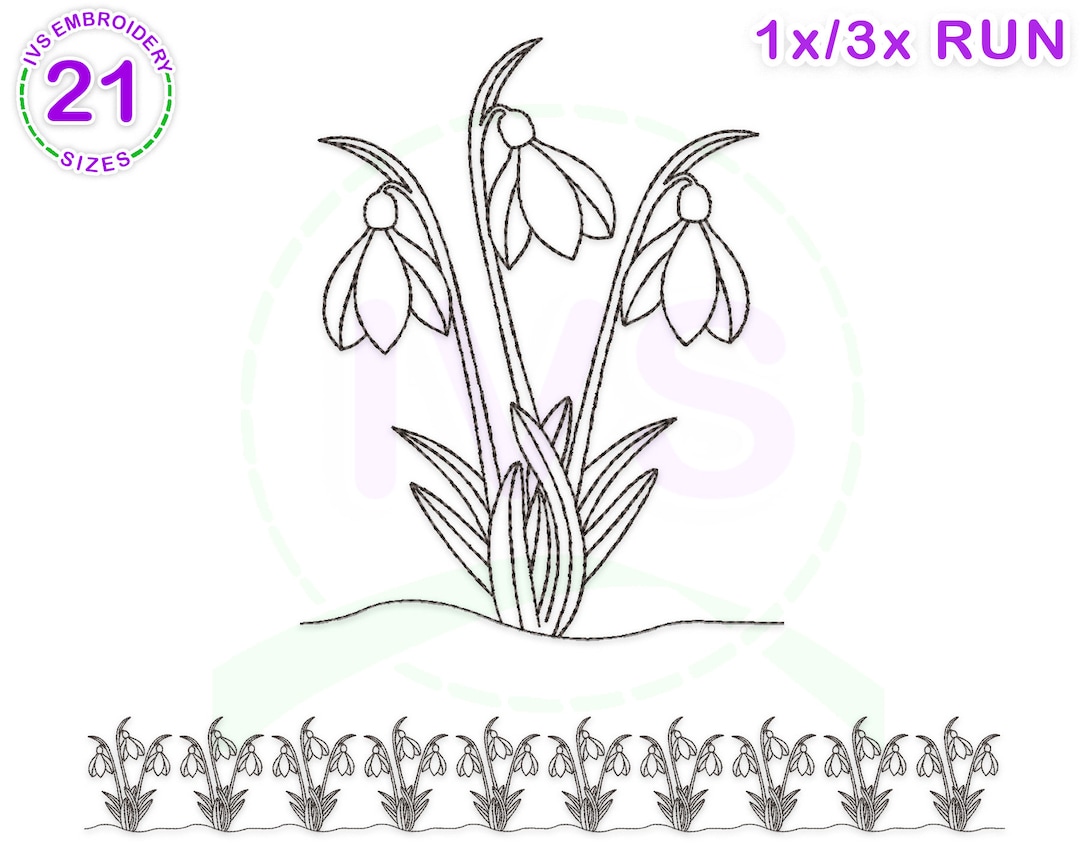 Flower Snowdrop Embroidery Design Border Embroidery Flower - Etsy