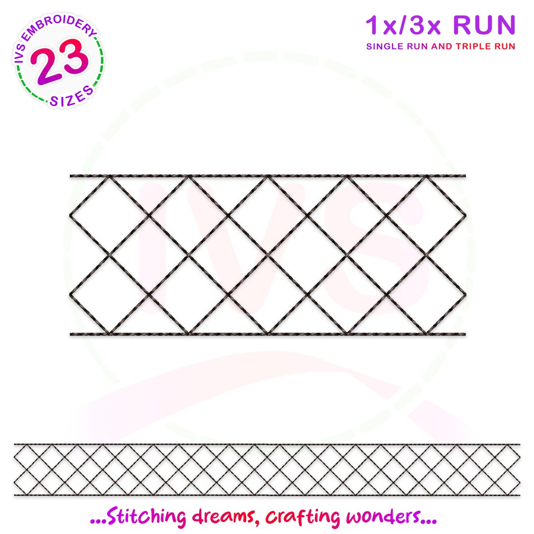 Grid Border Embroidery Design, Grid Quilting Block, Border Quilting ...
