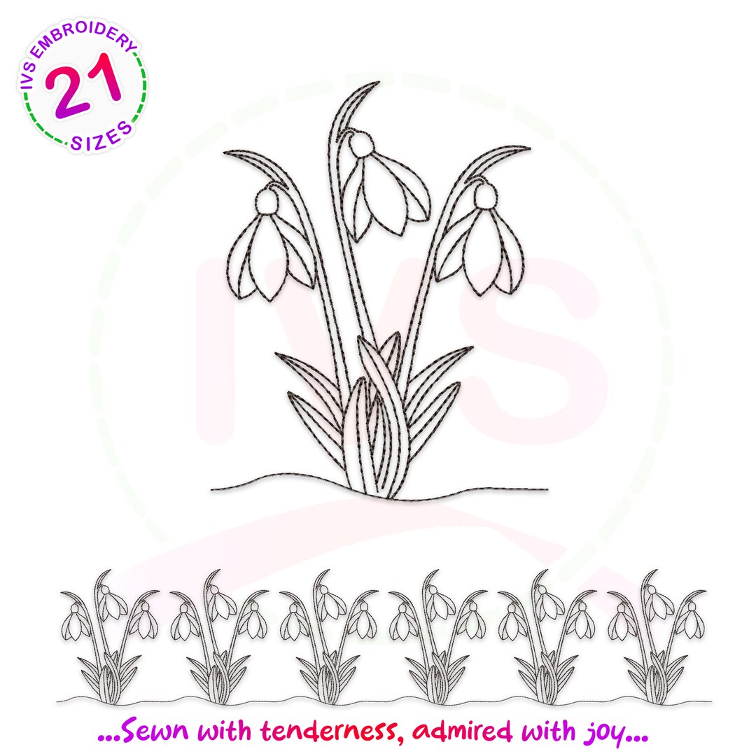 Flower Snowdrop Embroidery Design, Border Embroidery, Flower Embroidery ...