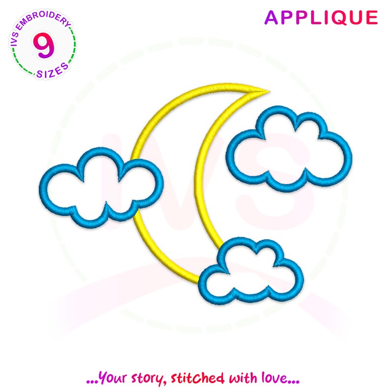 Moon With Clouds Applique Embroidery Design, Moon Machine Embroidery ...