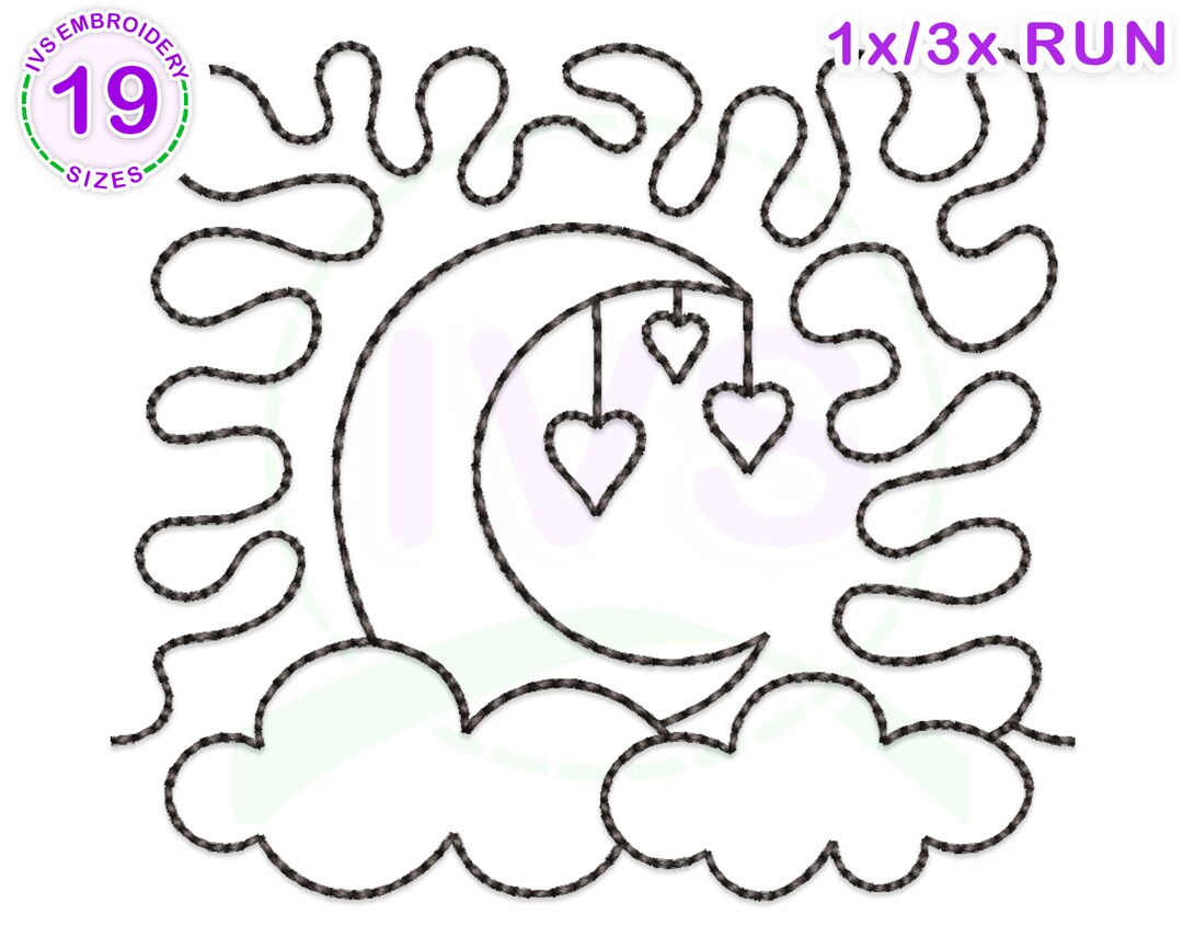 Moon Quilting Embroidery Design Moon Quilting Block Star - Etsy