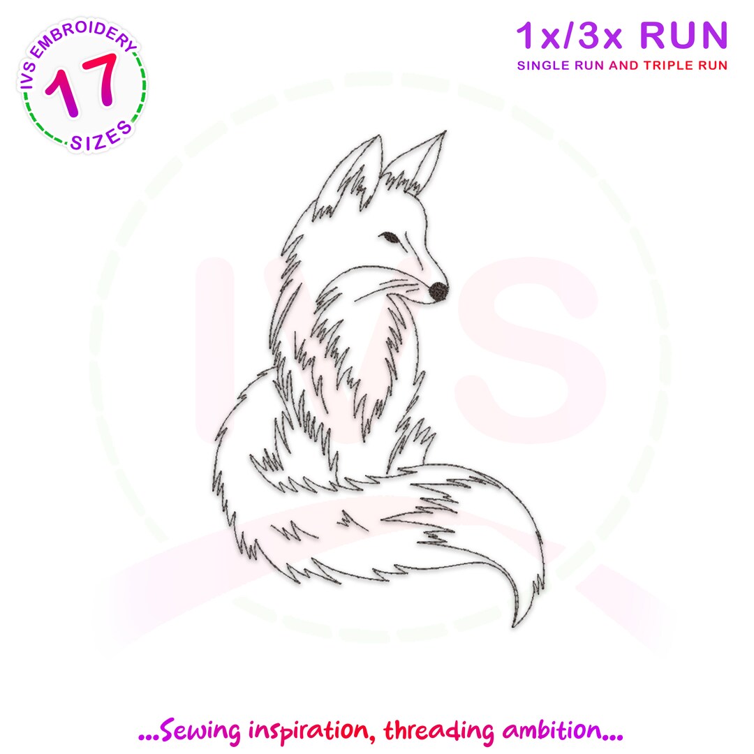 Fox Machine Embroidery Design, Fox Sketched Embroidery, Pup Embroidery ...