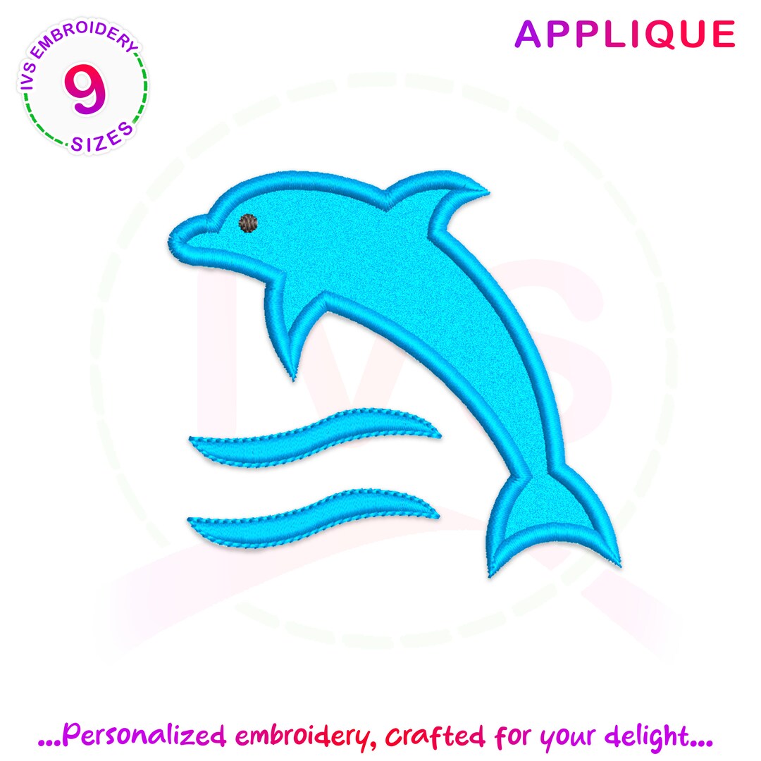 Dolphin Applique Embroidery Design: Machine Embroidery File (9 Sizes ...
