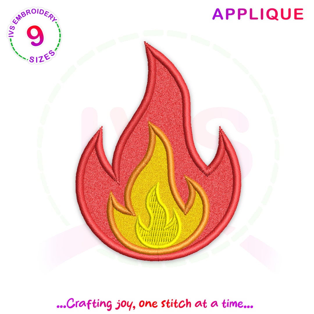 Fire Applique Embroidery Design, Flame Machine Embroidery, Fire ...