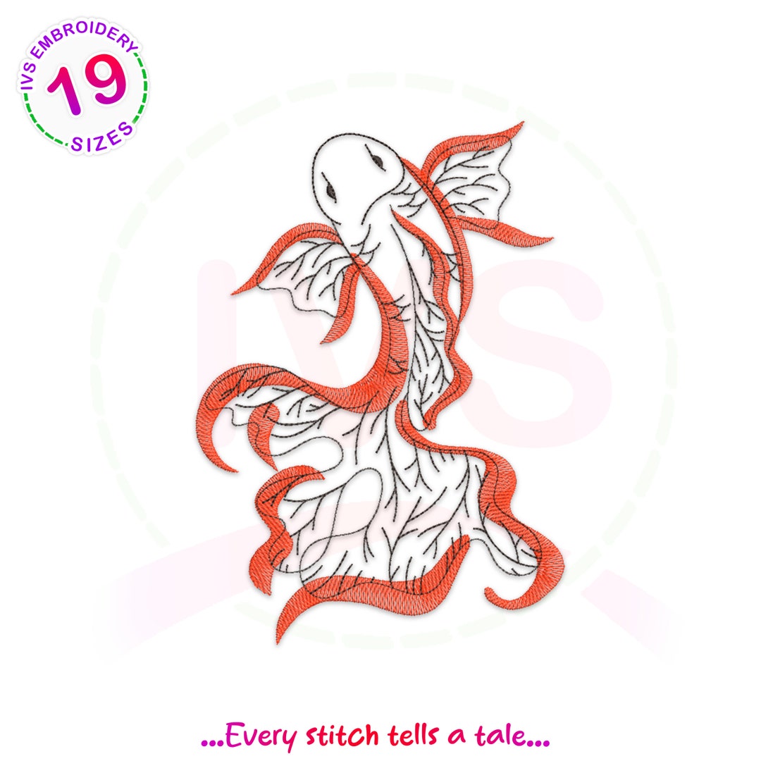 Fish Machine Embroidery Design, Fish Sketched Embroidery, Koi Carp ...