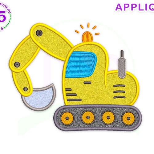 Excavator Digger Applique Design Construction Embroidery | Etsy