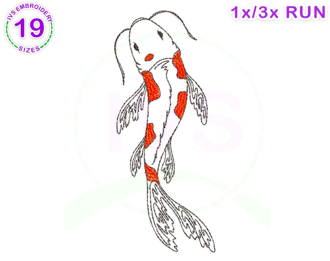 Fish Machine Embroidery Design, Fish Sketched Embroidery, Koi Carp ...