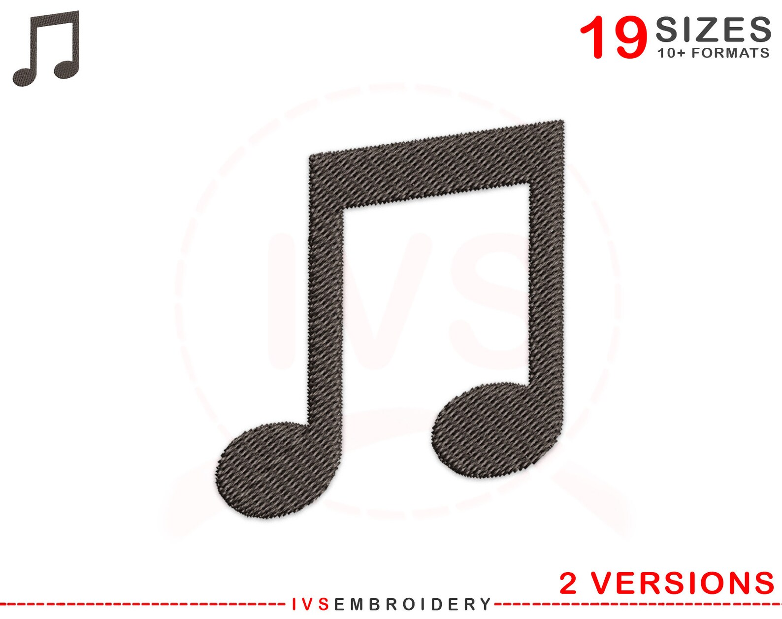 Music note embroidery design Music embroidery Music note | Etsy